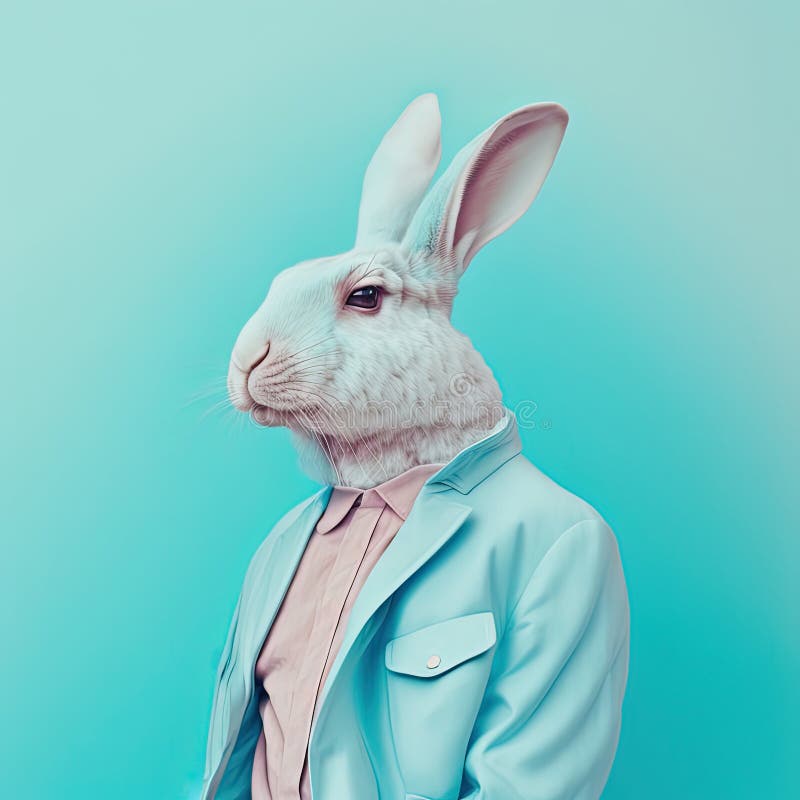 Stylish Anthropomorphic Rabbit in Pastel Suit on Turquoise Backdrop ...