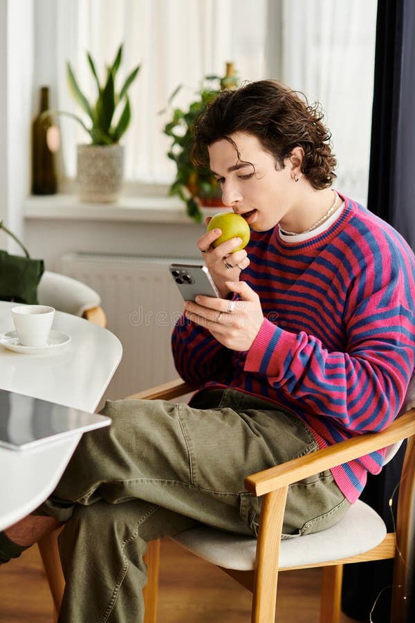 Curly-haired Non-binary Student Enjoying Stock Image - Image of cozy ...