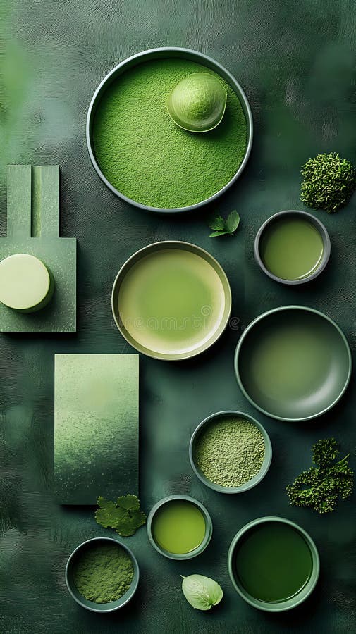 Stylish Arrangement of Green Objects Showcasing Various Textures and ...