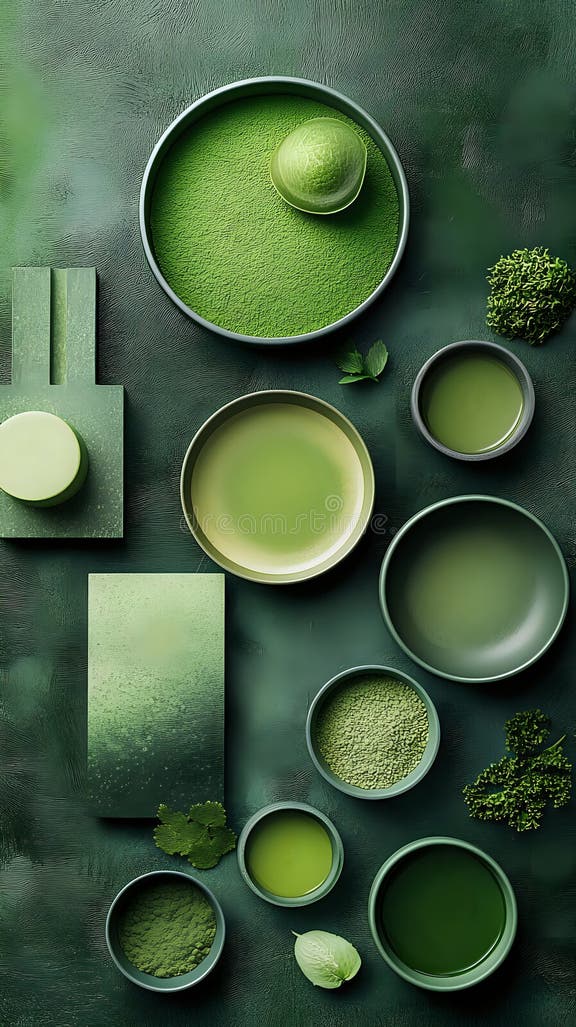 Stylish Arrangement of Green Objects Showcasing Various Textures and ...