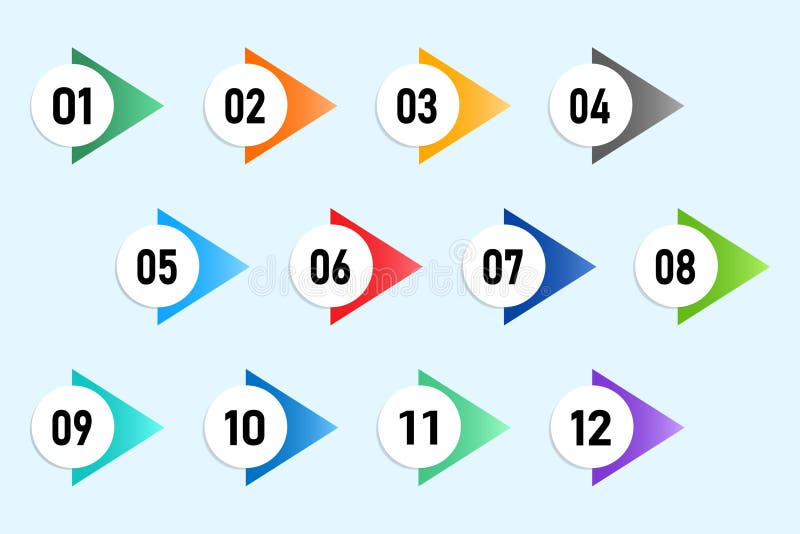 Stylish Arrow Bullet Points Numbers from One To Twelve Stock Vector ...