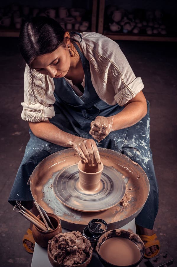 Stylish Artisan Master Posing while Making Earthenware. Handicraft ...