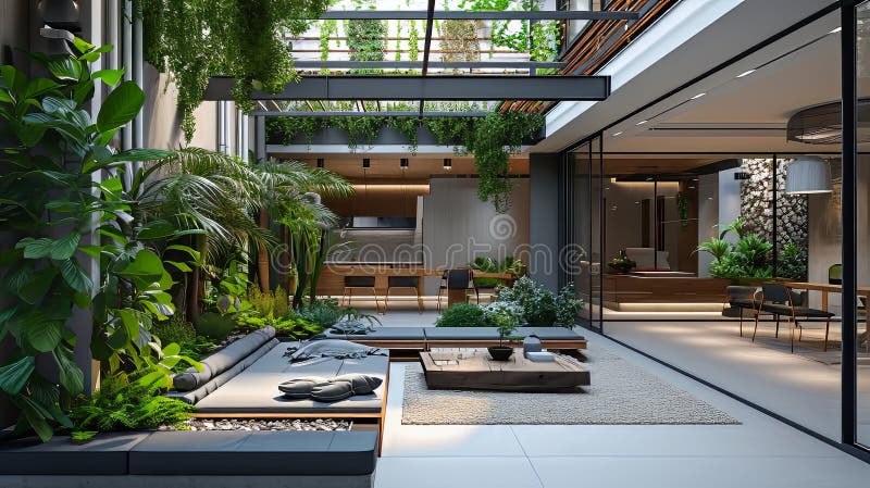 Stylish Atrium Room Dining Ambiance Stock Illustration - Illustration ...