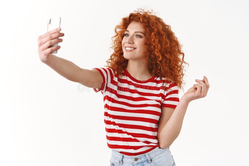 Stylish Attractive Redhead Curly Haired Girl Fashionable Strike Pose