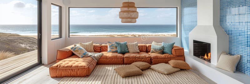 Stylish Australian Interior with Bright Blue Patterned Wall and Modern ...