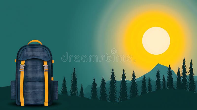 Stylish Backpack Against Serene Forest Backdrop and Bright Sun Stock ...