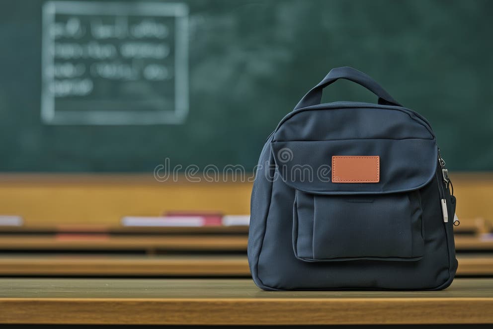 Stylish Backpack in Classroom Setting Stock Illustration - Illustration ...