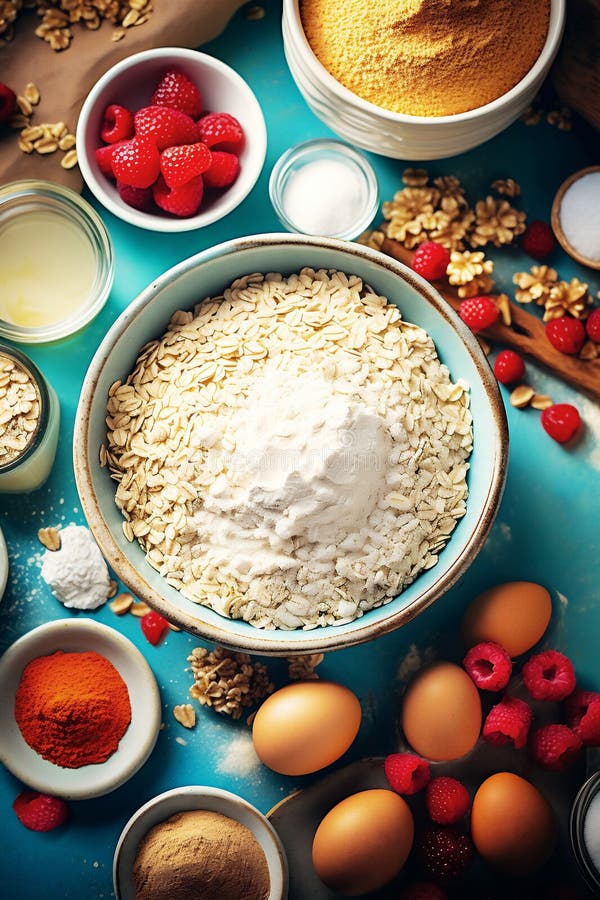 Stylish Baking Setup with Utensils and Ingredients on Trendy Mint Color ...