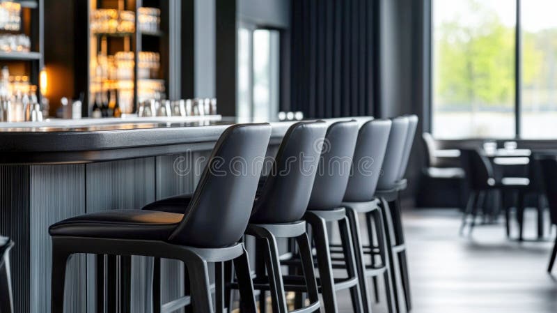 Stylish Bar Counter with High Black Chairs Stock Illustration ...