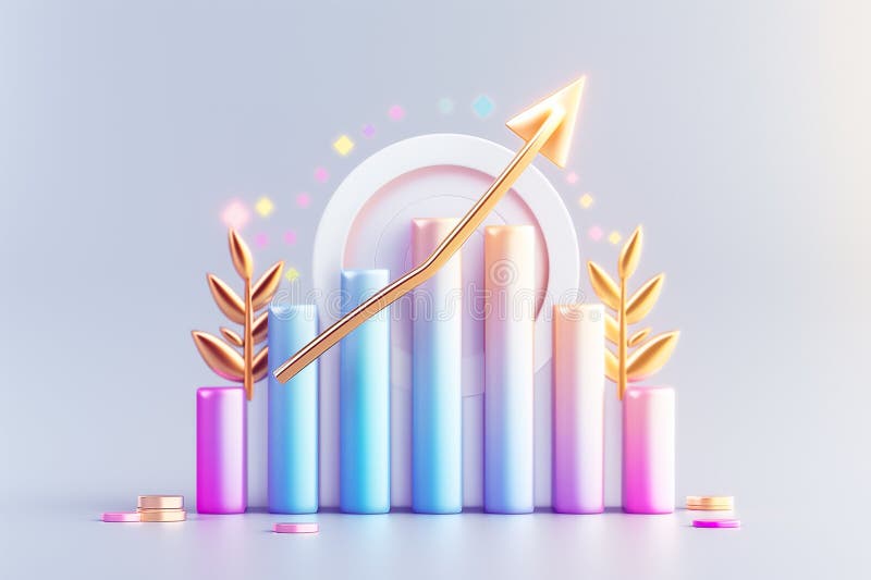 Stylized Bar Graph with a Growth Arrow and Decorative Leaves a ...