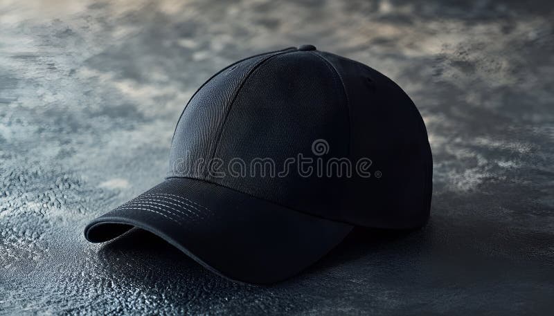 Stylish Baseball Cap on Dark Textured Table, Close-up. Mockup for ...