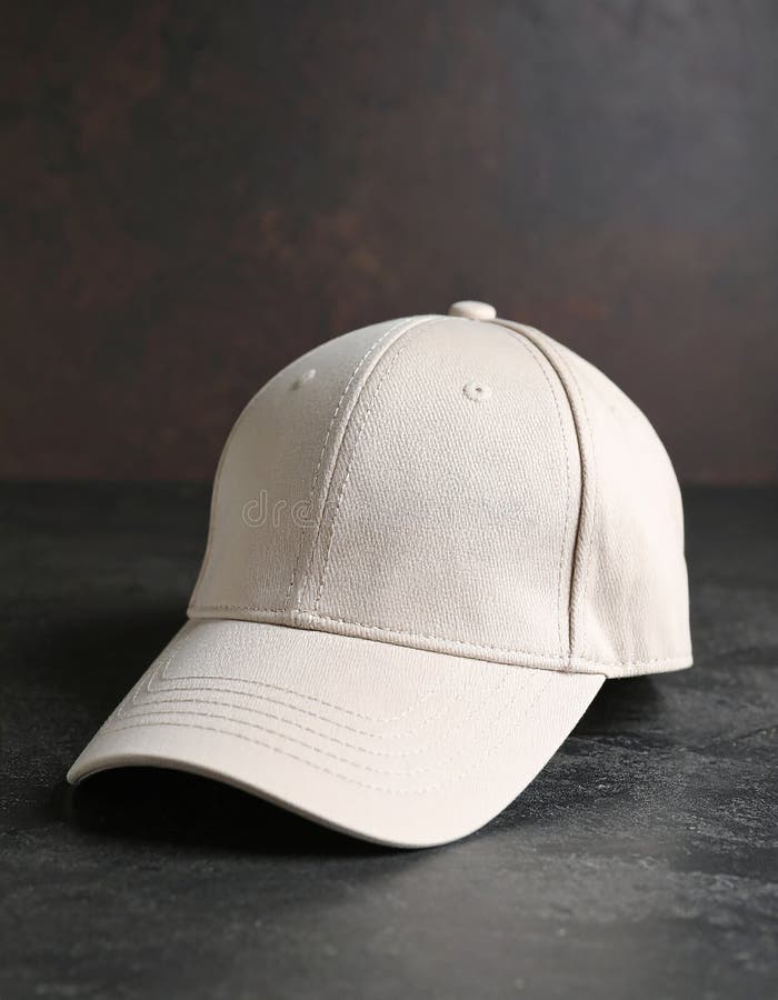 Stylish Baseball Cap on Dark Textured Table, Closeup. Mockup for Design ...