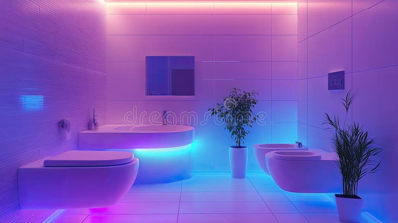 Stylish Bathroom in Neon Color. Selective Focus Stock Illustration ...