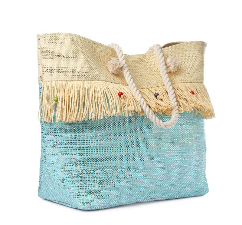 Stylish Beach Bag Isolated on White. Summer Accessory Stock Photo ...