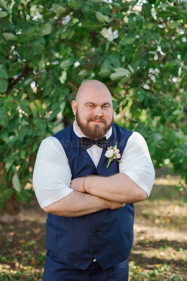 Stylish Bearded Fat Groom in the Park. Stock Photo - Image of flower ...