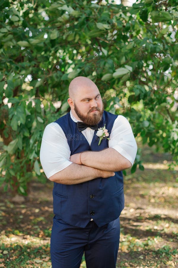 Stylish Bearded Fat Groom in the Park. Stock Photo - Image of bearded ...