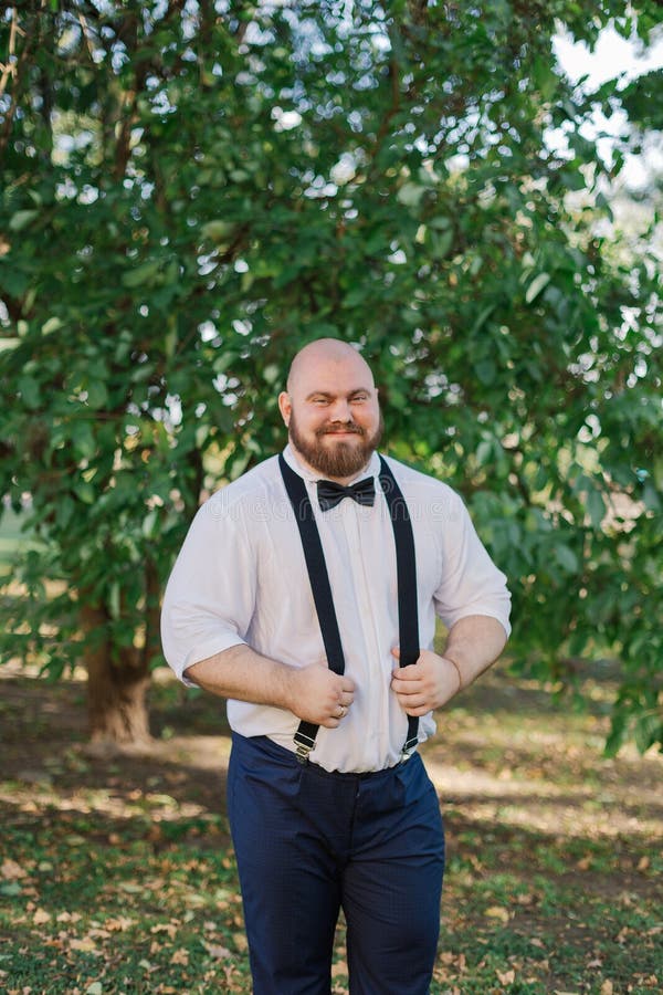 Stylish Bearded Fat Groom in the Park. Stock Image - Image of marriage ...