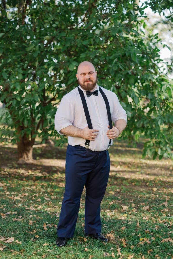 Stylish Bearded Fat Groom in the Park. Stock Photo - Image of fashion ...