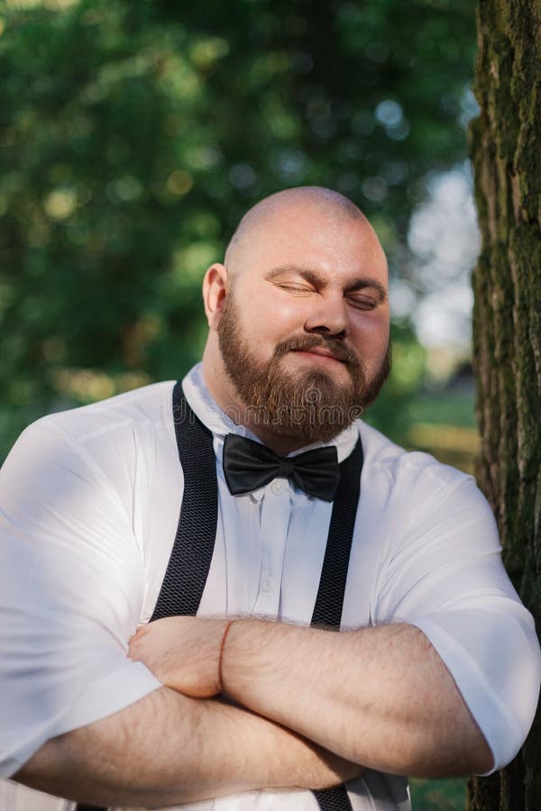 Stylish Bearded Fat Groom in the Park. Stock Photo - Image of model ...