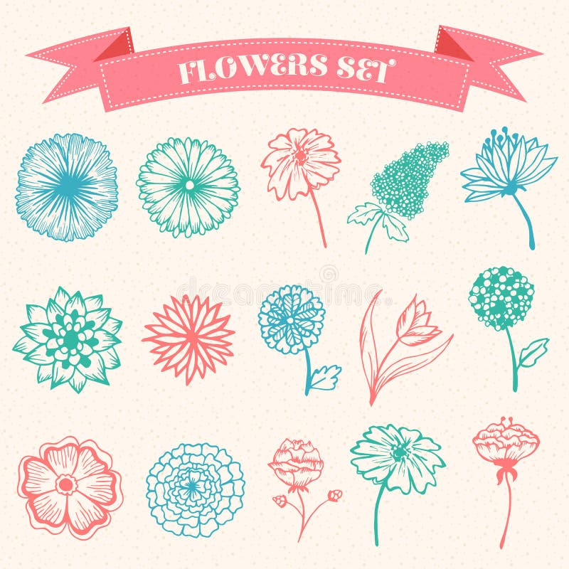 Stylish Beautiful Flower Set on Blurred Stock Vector - Illustration of ...