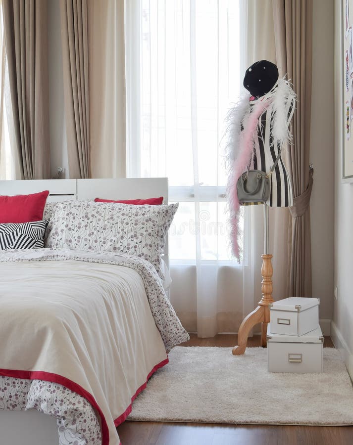 Stylish Bedroom Interior with Flower Pattern Pillows Stock Image ...