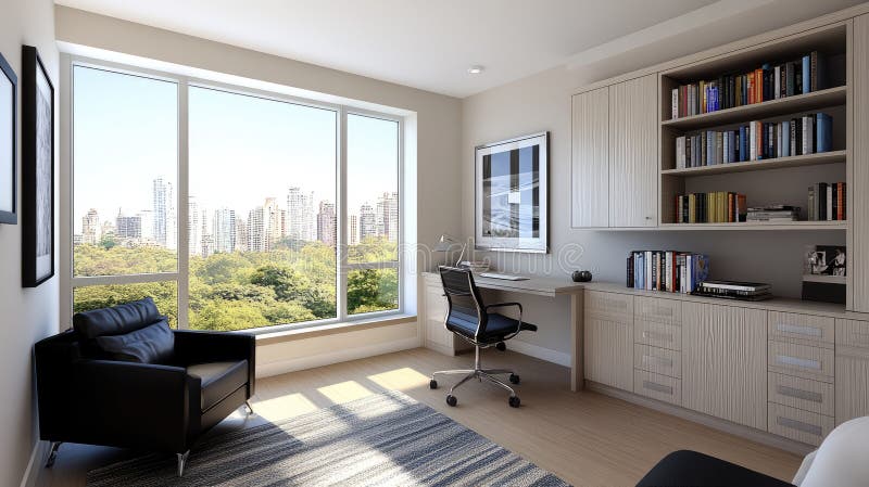 Stylish Bedroom Study Area Includes a Desk, Chair, and Floating ...