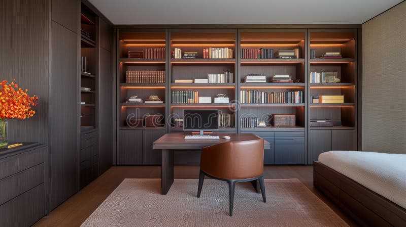 Stylish Bedroom Study Area Includes a Desk, Chair, and Floating ...