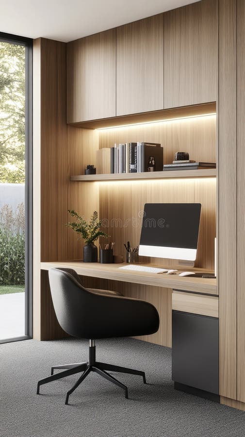 Stylish Bedroom Study Area Includes a Desk, Chair, and Floating ...