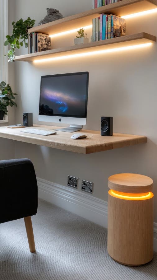 Stylish Bedroom Study Area Includes a Desk, Chair, and Floating ...