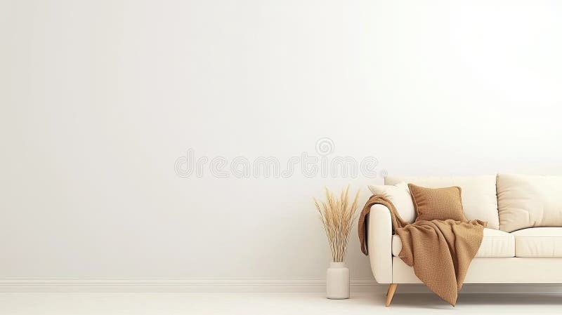 A Stylish Beige Couch with Brown Blanket and Fall-themed Pillows is ...