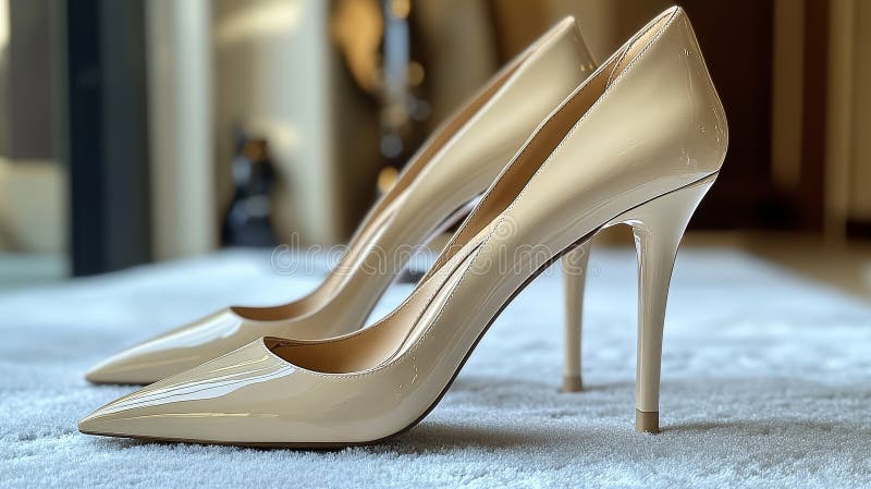 Stylish Beige High Heels on a Soft Surface with Elegant Background ...