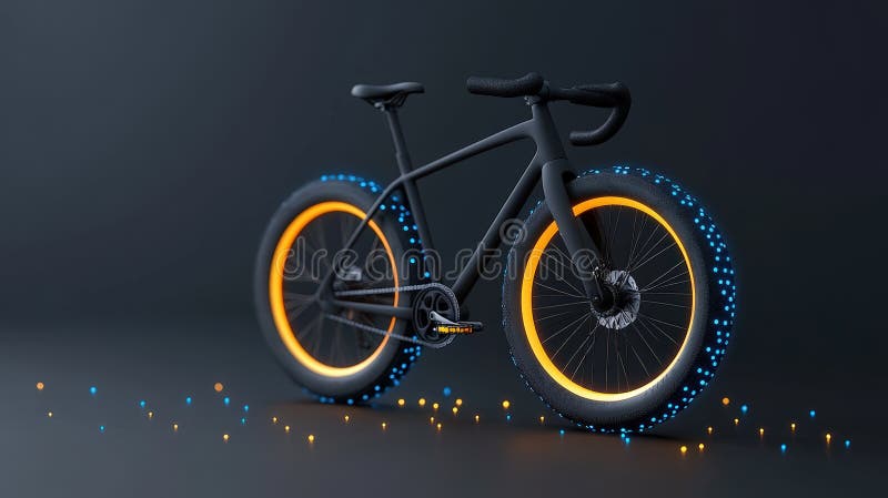 Stylish Bike with Glowing Wheels Isolated on a Dark Background Stock ...