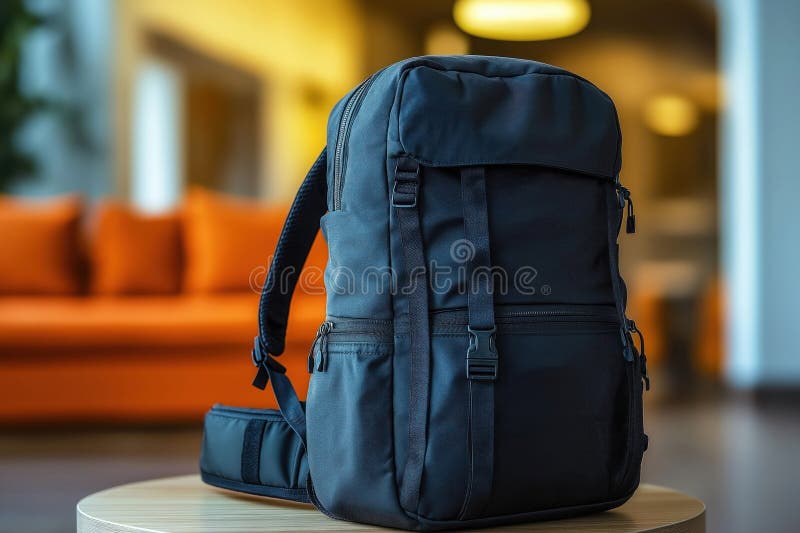 Stylish Black Backpack Sits on Table in Modern Interior. Modern ...