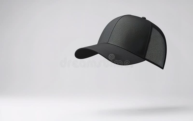 A Black Cap with a Mesh Back Floating Against a Neutral Background ...