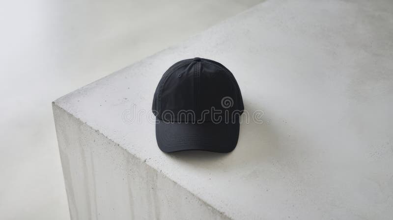 Stylish Black Cap Placed on a Minimalist Concrete Surface. Stock ...