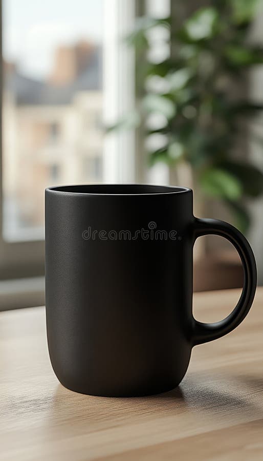Stylish Black Ceramic Coffee Mug on Table, Cozy Interior Background ...
