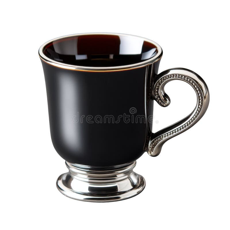 Stylish Black Ceramic Cup with Shiny Silver Handle and Base, Perfect ...