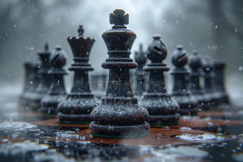 Stylish Black Chess Stands on a Chessboard. Design Work Stock ...