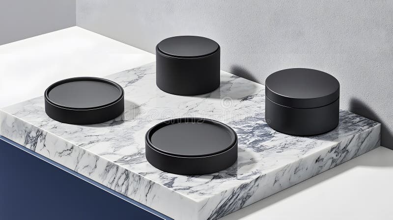 Stylish Black Containers on a Marble Surface Stock Image - Image of ...