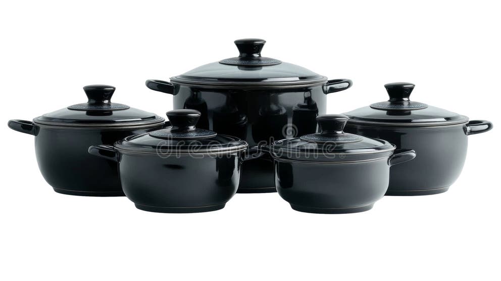 Stylish Black Cookware Set Featuring Various Pot Sizes for Versatile ...