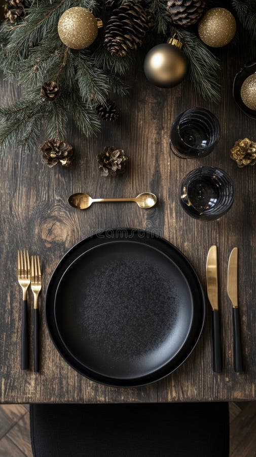 Elegant Black Dinnerware Set Arranged Beautifully for a Festive Holiday ...