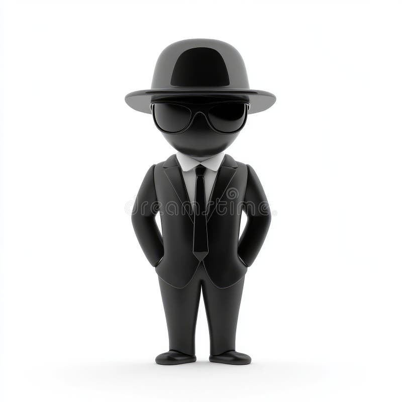 Mysterious Black Figure in a Suit and Hat Stock Illustration ...