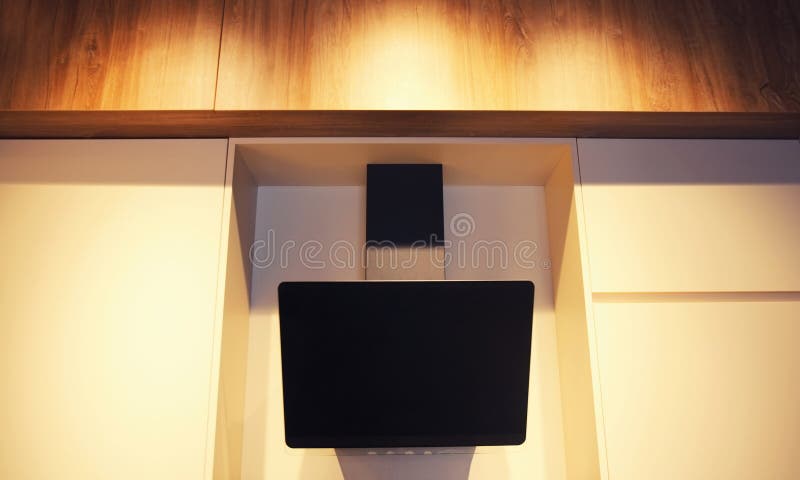 Stylish Black Flat Kitchen Hood with Screen Touch Panel and Designer ...