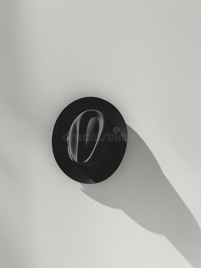 Stylish Black Hat Elegantly Hanging on a White Wall with Soft Shadows ...