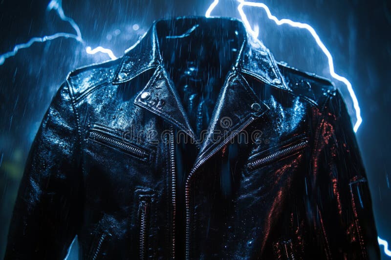 Stylish Black Leather Jacket Getting Drenched in the Rain Under ...