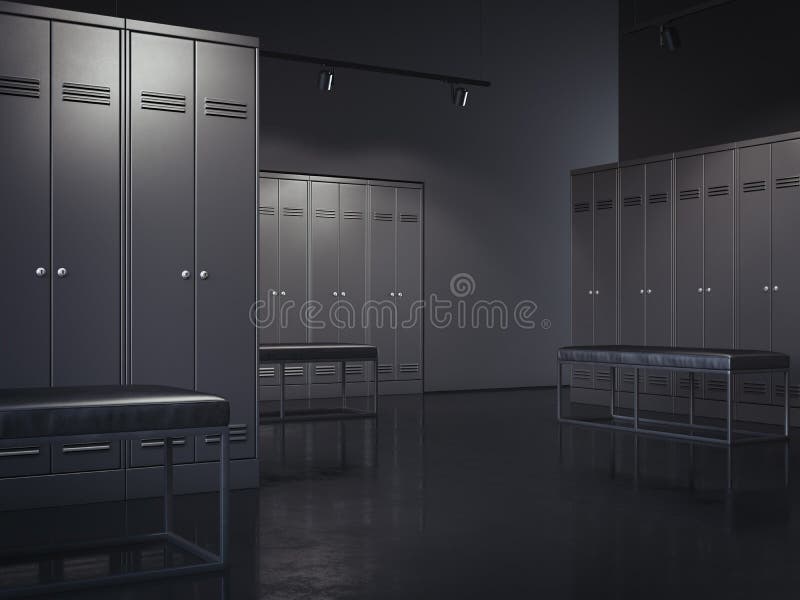 Stylish Black Locker Room. 3d Rendering Stock Illustration ...