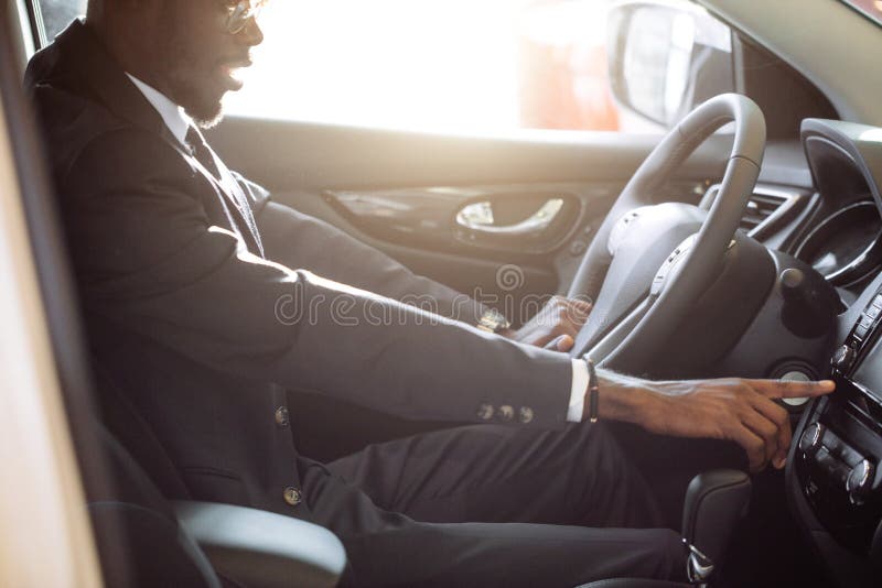 Stylish black man in car stock image. Image of adults - 109200771
