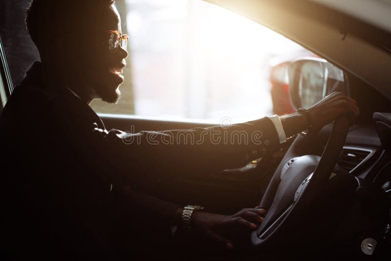 Stylish black man in car stock image. Image of ethnicity - 111033069
