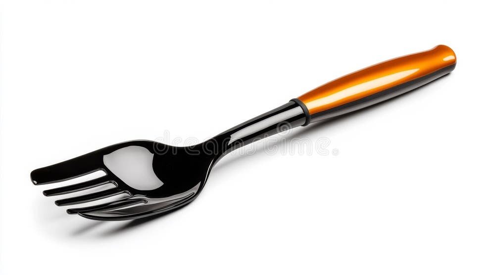 Stylish Black and Orange Spork with Sleek Handle Isolated on White ...