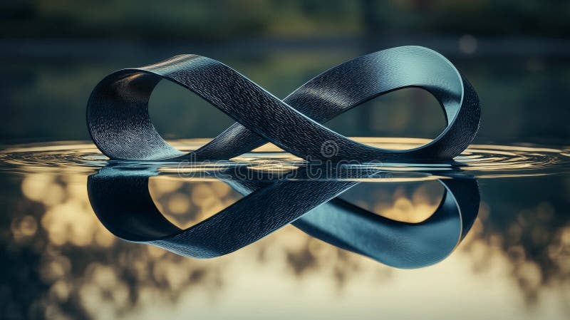 Stylish Black Ribbon Forms Infinity Symbol on Tranquil Water Surface ...